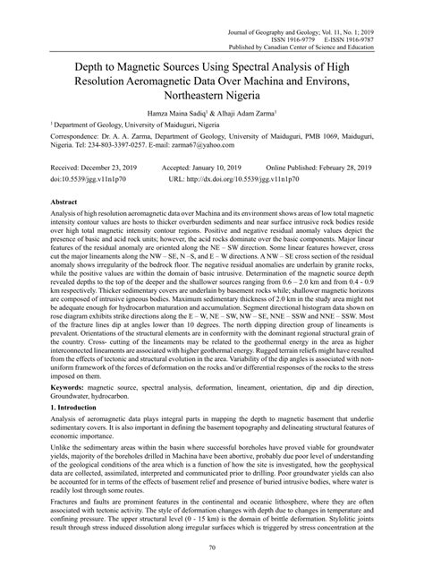 Pdf Depth To Magnetic Sources Using Spectral Analysis Of High Resolution Aeromagnetic Data