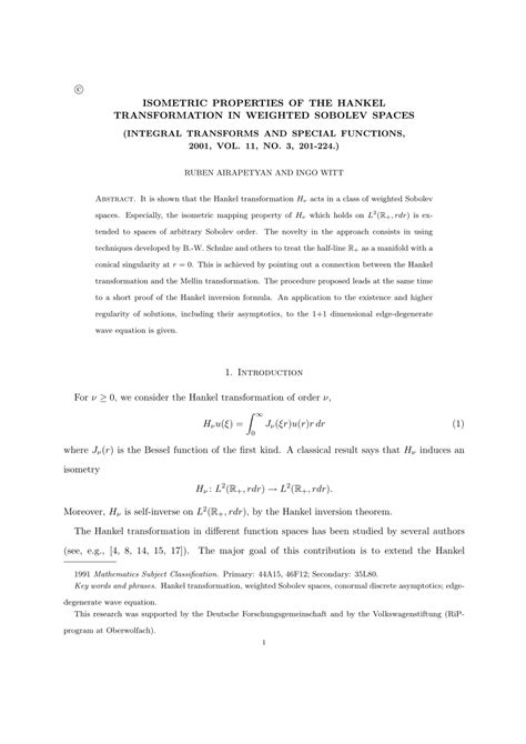 Pdf Isometric Properties Of The Hankel Transformation In Weighted