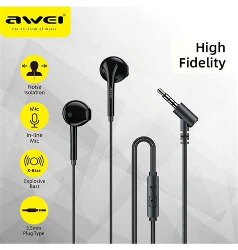 Awei Pc7 유선 헤드폰 인이어 헤드셋 이어폰 마이크 베이스 스테레오 이어버드 휴대폰용 스포츠 인라인 제 티몬