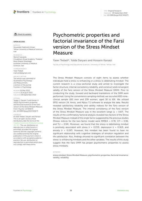 Pdf Psychometric Properties And Factorial Invariance Of The Farsi Version Of The Stress