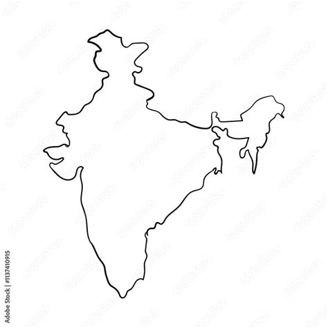 Rough Line Map Of India Vector Line Drawing Outline Map Geography Indian Map Line Art