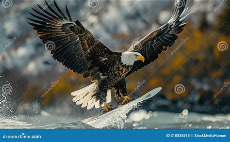 Bald Eagle Surfing Nature Action Shot Funny Meme Stock Illustration