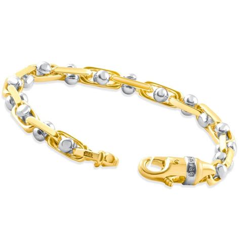 Braccio Solid 14k Two Tone Gold Mens Link Bracelet 49 Grams For Sale