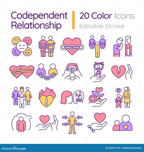2d Colorful Icon Set Pack For Codependent Relationship Stock Vector Illustration Of Simple
