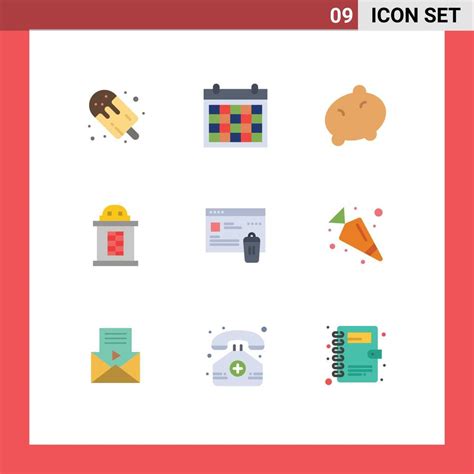 Mobile Interface Flat Color Set Of 9 Pictograms Of Folder Train Contact Us House Vegetable