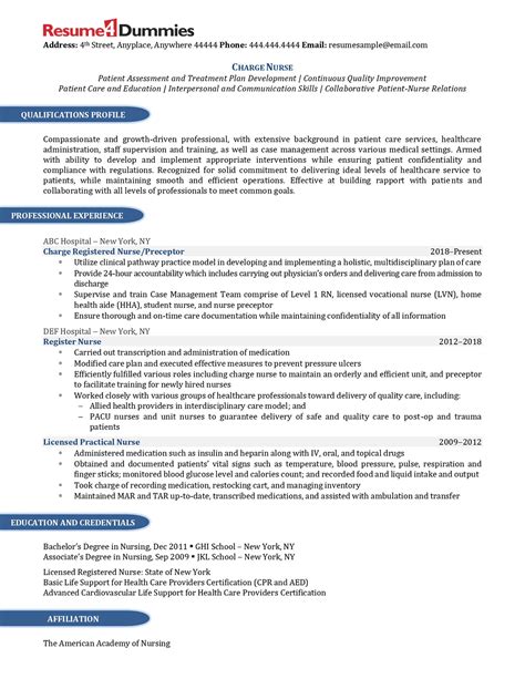 Charge Nurse Resume Example Resume4dummies