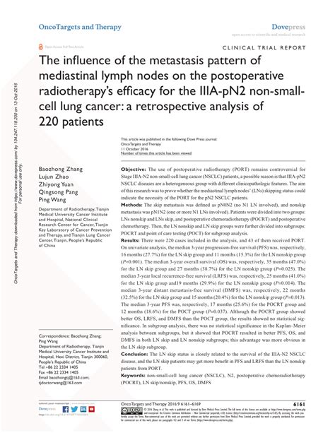 Pdf The Influence Of The Metastasis Pattern Of Mediastinal Lymph Nodes On The Postoperative