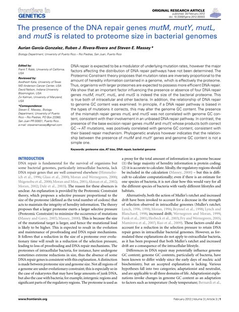 Pdf The Presence Of The Dna Repair Genes Mutm Muty Mutl And Muts Is Related To Proteome