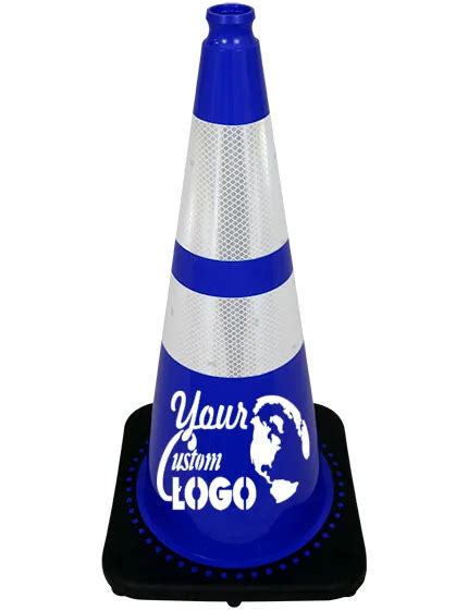 28 Blue Traffic Cone W 6 And 4 Reflective Collars W Single Color Logo