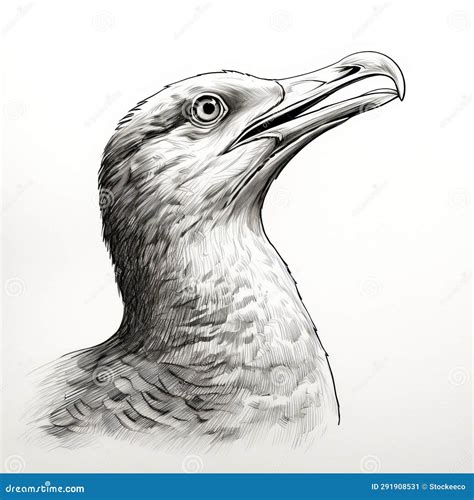 Detailed Pen And Ink Seagull Head Illustration With Realistic Light