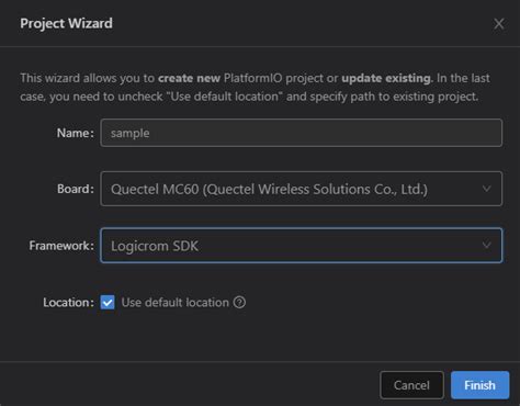 creating project in platformio using logicrom opencpu sdk — logicrom