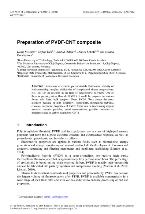 Pdf Preparation Of Pvdf Cnt Composite