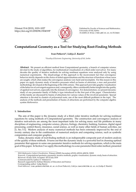 Pdf Computational Geometry As A Tool For Studying Root Finding Methods