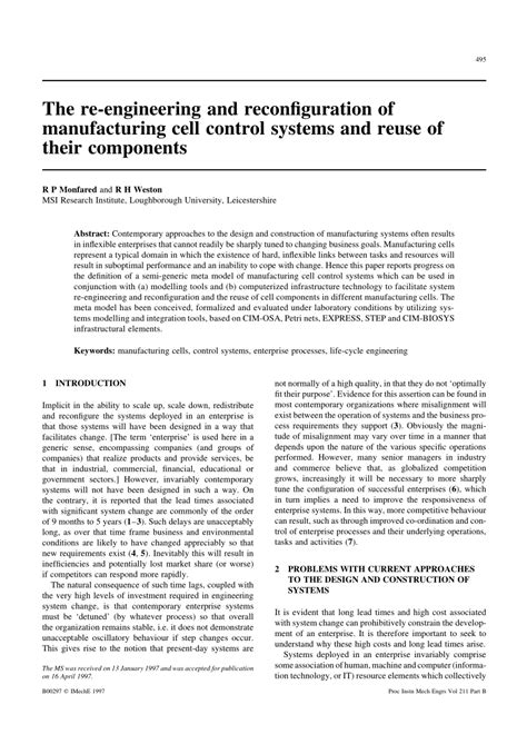 Pdf The Re Engineering And Reconfiguration Of Manufacturing Cell Control Systems And Reuse Of