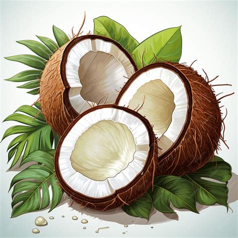 Premium Vector Vector Coconut Illustration Tropical Food Background Design Isolated Coco Leaf