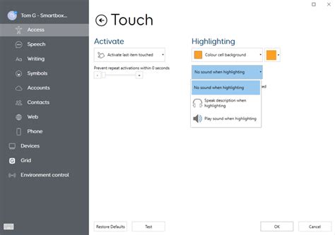 touch settings in grid 3 smartbox hub