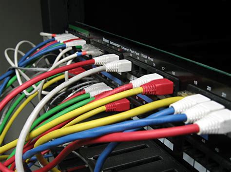 Patch Panel Server Rack With Cords Blue Tone Stock Image Image Of Center Cabling