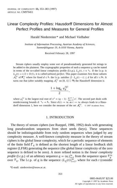 Pdf Linear Complexity Profiles Hausdorff Dimensions For Almost
