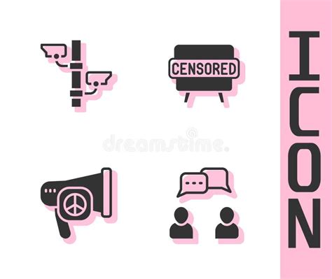 Set Speech Bubble Chat Security Camera Peace And Censored Stamp Icon Vector Stock Vector
