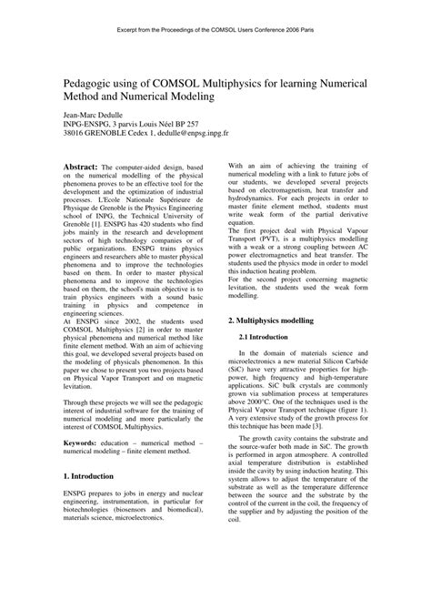 Pdf Pedagogic Using Of Comsol Multiphysics For Learning Numerical