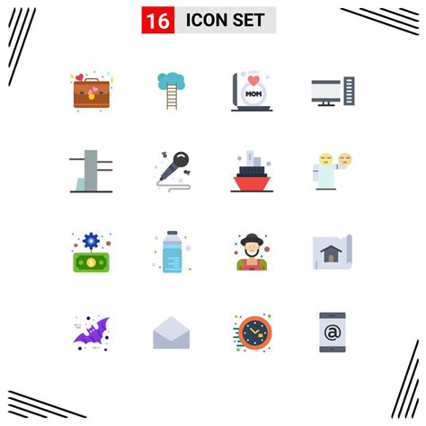 16 Thematic Vector Flat Colors And Editable Symbols Of Pc Computer