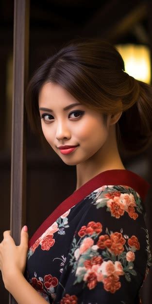Premium Ai Image Beautiful Asian Woman In Kimono Posing For The Camera