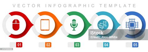 기술 평면 디자인 인포 그래픽 템플릿 컴퓨터 마우스 태블릿 마이크 칩 및 Cpu 벡터 아이콘 모음과 같은 기타 기호 Brand Name Smart Phone에 대한 스톡