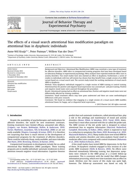 Pdf The Effects Of A Visual Search Attentional Bias Modification Paradigm On Attentional Bias
