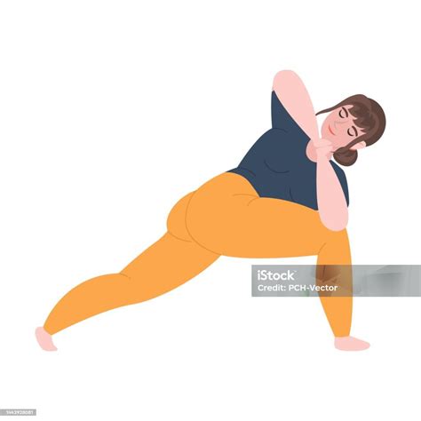 젊고 차분한 만화 여자가 요가 연습 벡터 삽화를 하고 있다 다른 요가 자세 또는 스트레칭 필라테스 피트니스 격리를 하는 여성 캐릭터 건강한 생활방식에 대한 스톡 벡터 아트