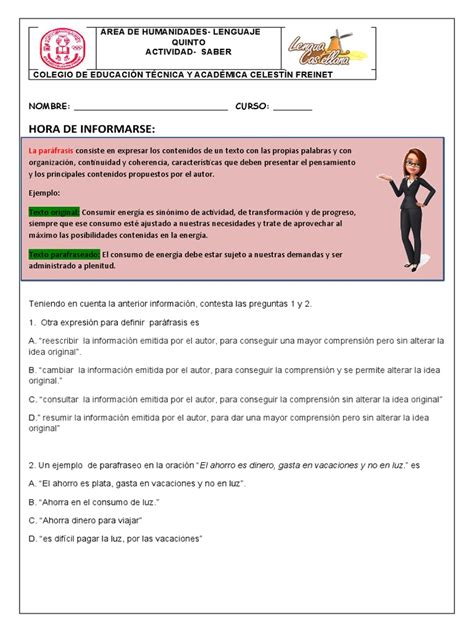 Actividad Saber Paráfrasis Pdf Información Science