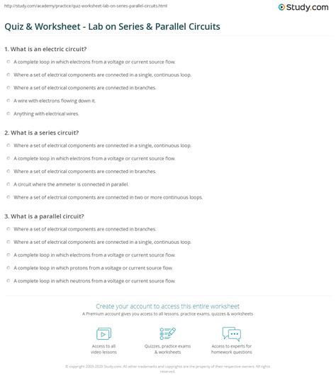 Quiz Worksheet Lab On Series Parallel Circuits Study