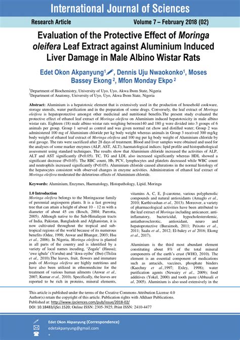 Pdf Evaluation Of The Protective Effect Of Moringa Oleifera Leaf