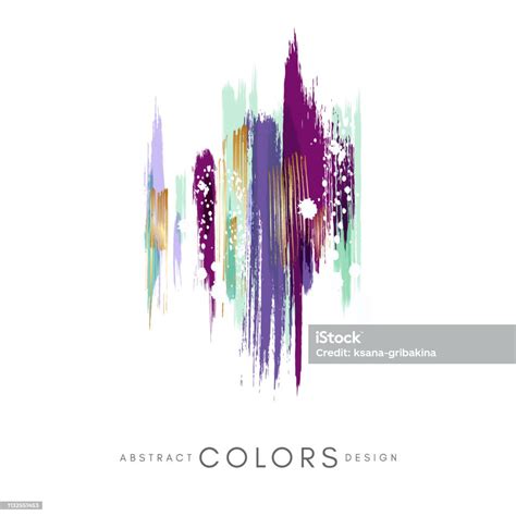 화려한 손으로 브러시 스트로에서 장식 요소를 그린 녹색 보라색 보라색과 금색 페인트 라인에서 추상적인 창조적 인 디자인 개념에 대한 스톡 벡터 아트 및 기타 이미지 Istock