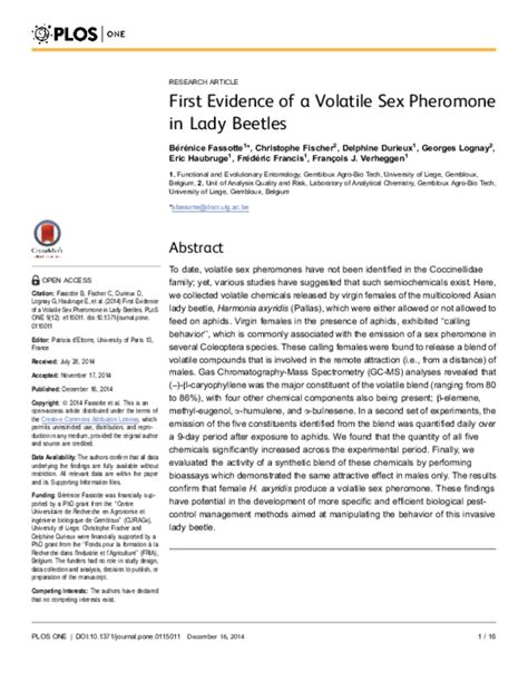 Pdf First Evidence Of A Volatile Sex Pheromone In Lady Beetles