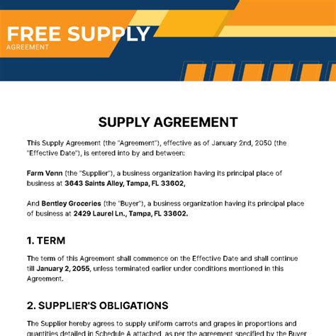 Free Supply Agreement Templates Editable And Printable