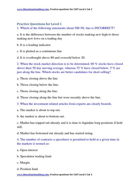 Practice Questions For Cmt Level 1 Set 2 Pdf Bonds Finance Market Trend