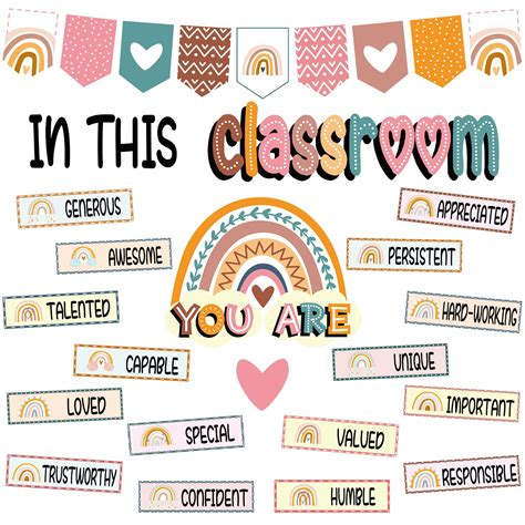 Buy 32pcs Classroom Bulletin Board Decorations Set Boho Rainbow