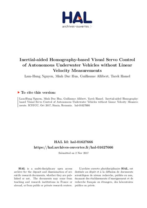 Pdf Inertial Aided Homography Based Visual Servo Control Of