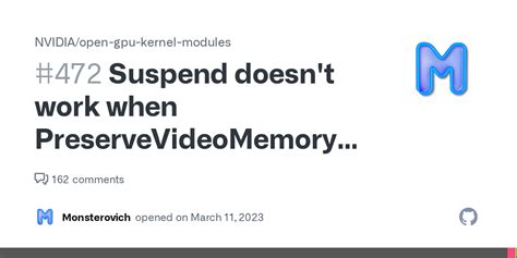 Suspend Doesnt Work When Preservevideomemoryallocations Is Enabled · Issue 472 · Nvidiaopen