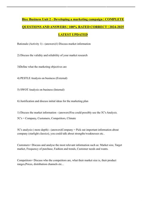 Btec Business Unit 2 Developing A Marketing Campaign Complete