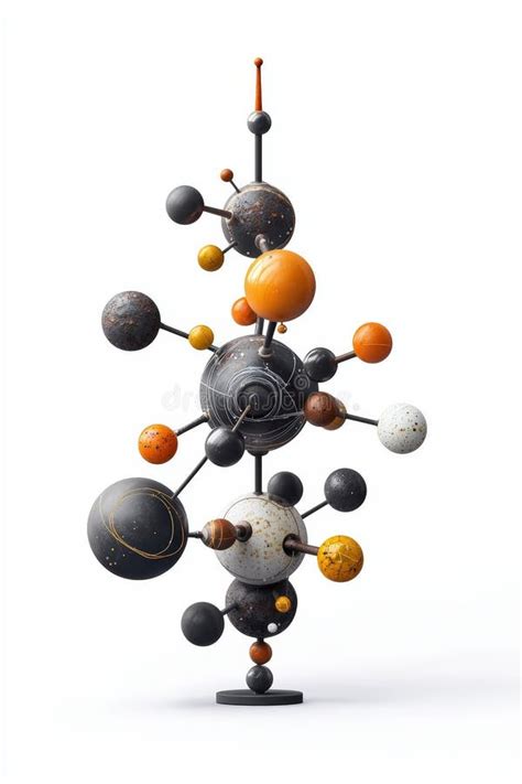 A Modern Abstract Sculpture Representing Atomic Structure With Various Colorful Spheres And