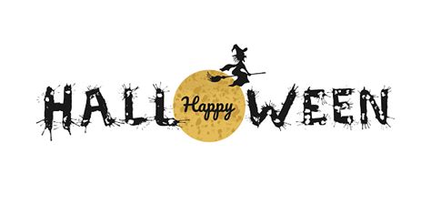 해피 할로윈 벡터 손을 그려 스플래시와 레터링입니다 휴가 배너 포스터 또는 초대 빗자루에 보름달과 마녀와 함께 서 예 카드 인사말입니다 10월에 대한 스톡 벡터 아트 및