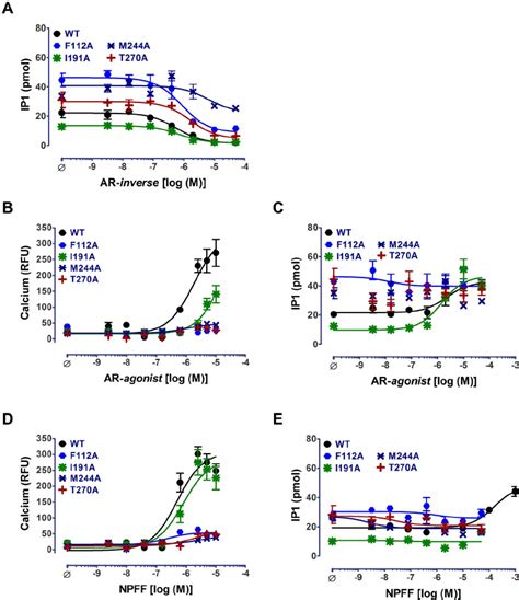 Calcium And Ip1 Signaling In Ligand Binding Mas Mutants Dose Response