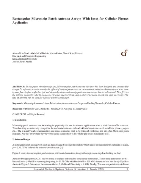 pdf rectangular microstrip patch antenna arrays with inset for