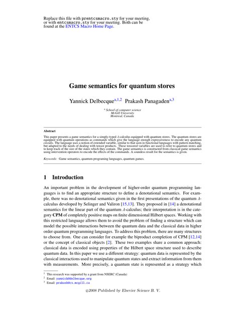 Pdf Game Semantics For Quantum Stores