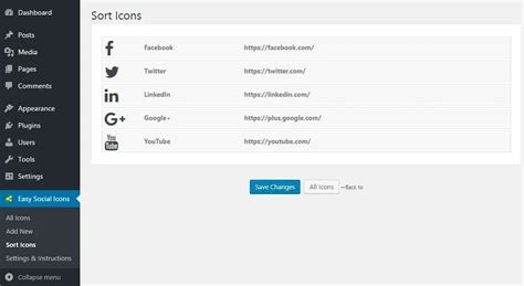 Easy Social Icons WordPress Plugin Upload Custom Icons Set URLs Display Vertically Or