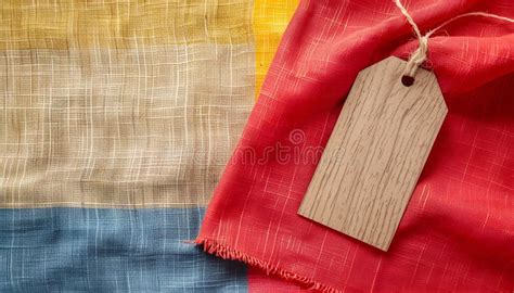 Cardboard Tag With Space For Text On Color Fabric Top View Stock Image Image Of Template