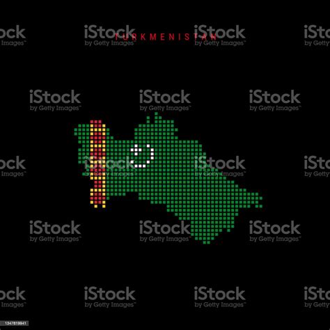 투르크메니스탄의 정사각형 점 패턴지도 깃발 색이 있는 점선 픽셀 맵입니다 벡터 일러스트레이션 투르크메니스탄에 대한 스톡 벡터 아트 및 기타 이미지 Istock