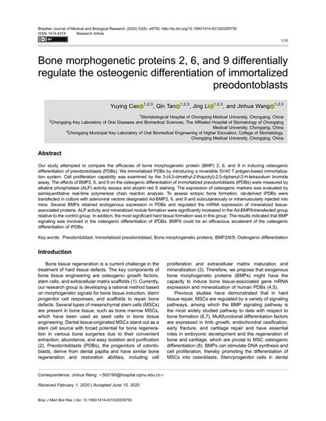 Pdf Bone Morphogenetic Proteins 2 6 And 9 Differentially Regulate