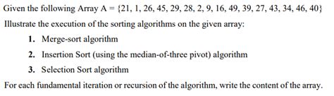 Solved Given The Following Array